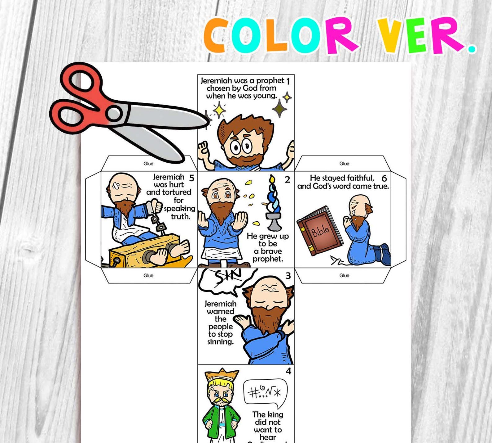 Jeremiah the Prophet Coloring Cube Craft, Memory Games, Bible Craft for ...