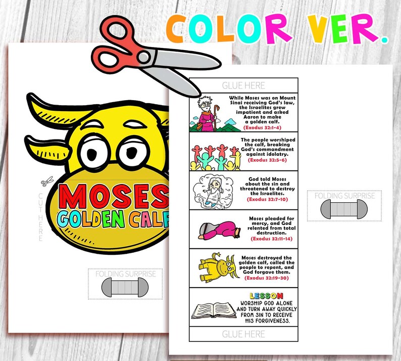 Moses and the Golden Calf Folding Surprise Bible Craft, Bible Lesson ...