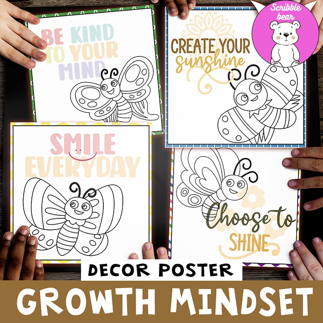 GROWTH MINDSET Butterfly Cartoon Posters Positive Motivation Therapy ...