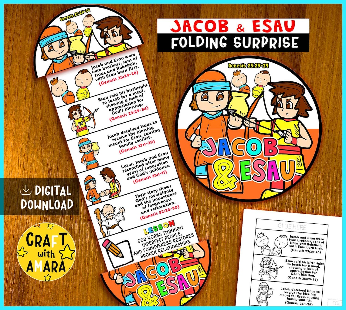 Jacob and Esau Folding Surprise, Bible Craft, Bible Story Lesson ...