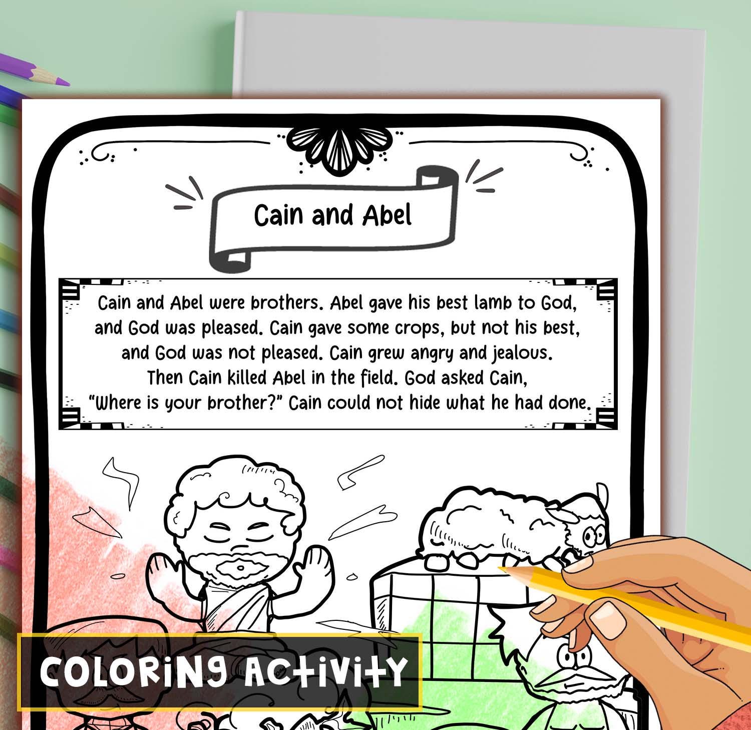 Cain and Abel Bible Study: Kid's Activity Worksheet Guide, Coloring ...