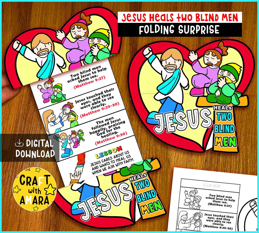 Jesus Heals Two Blind Men Folding Surprise Bible Craft: Jesus Miracle ...