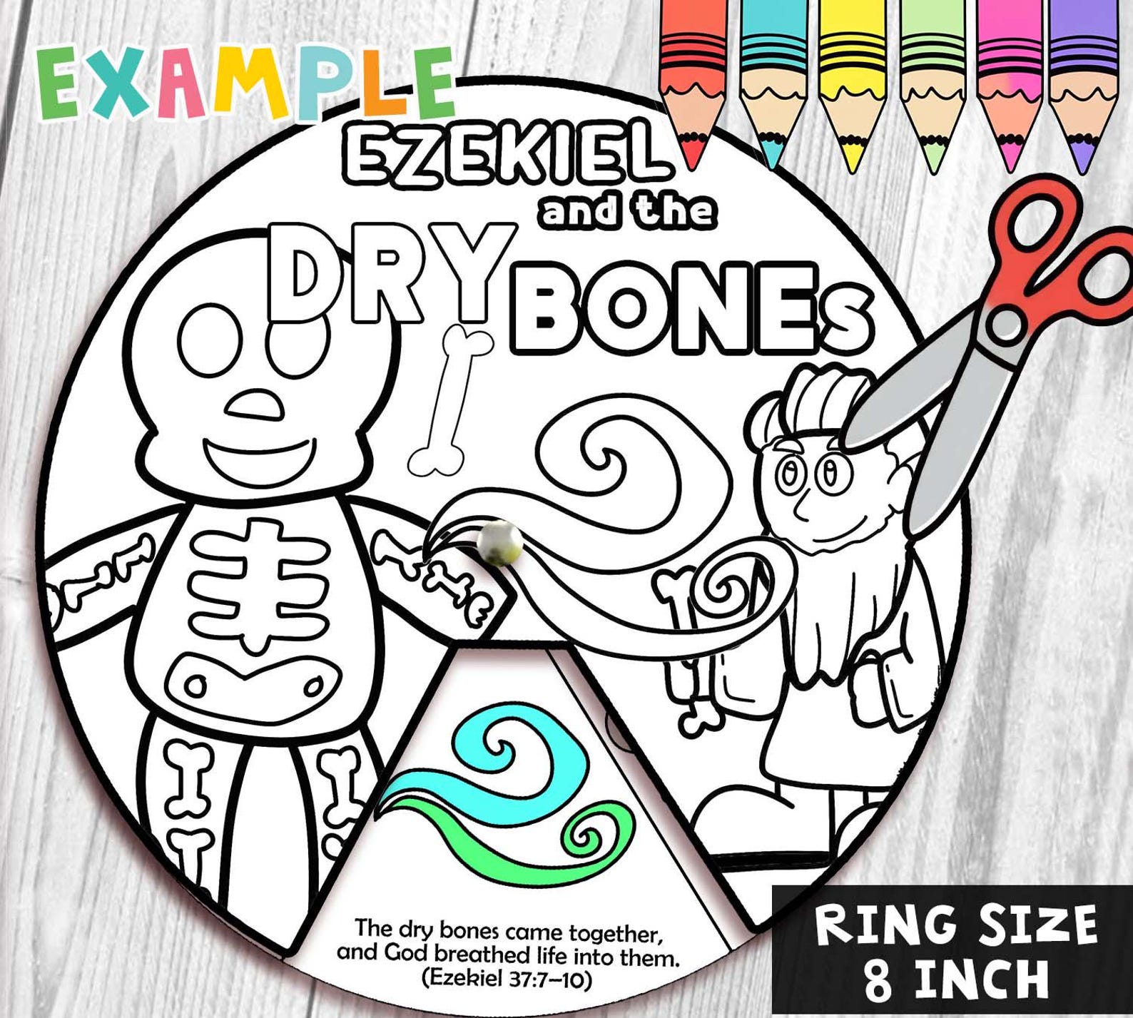 Ezekiel and the Dry Bones Spinner Coloring Wheel Craft: Bible Activity ...