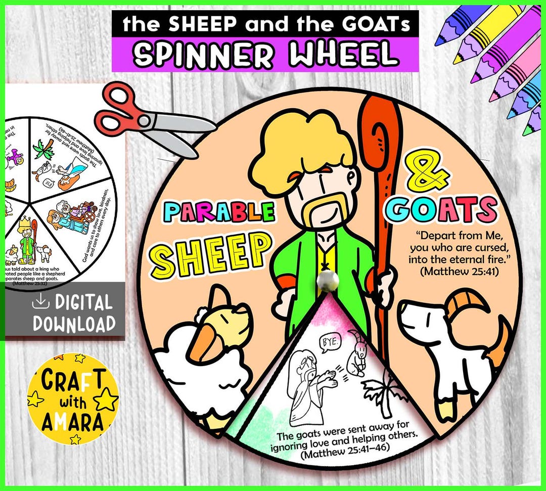 Parable of the Sheep and the Goats Spinner Coloring Wheel Bible Craft ...