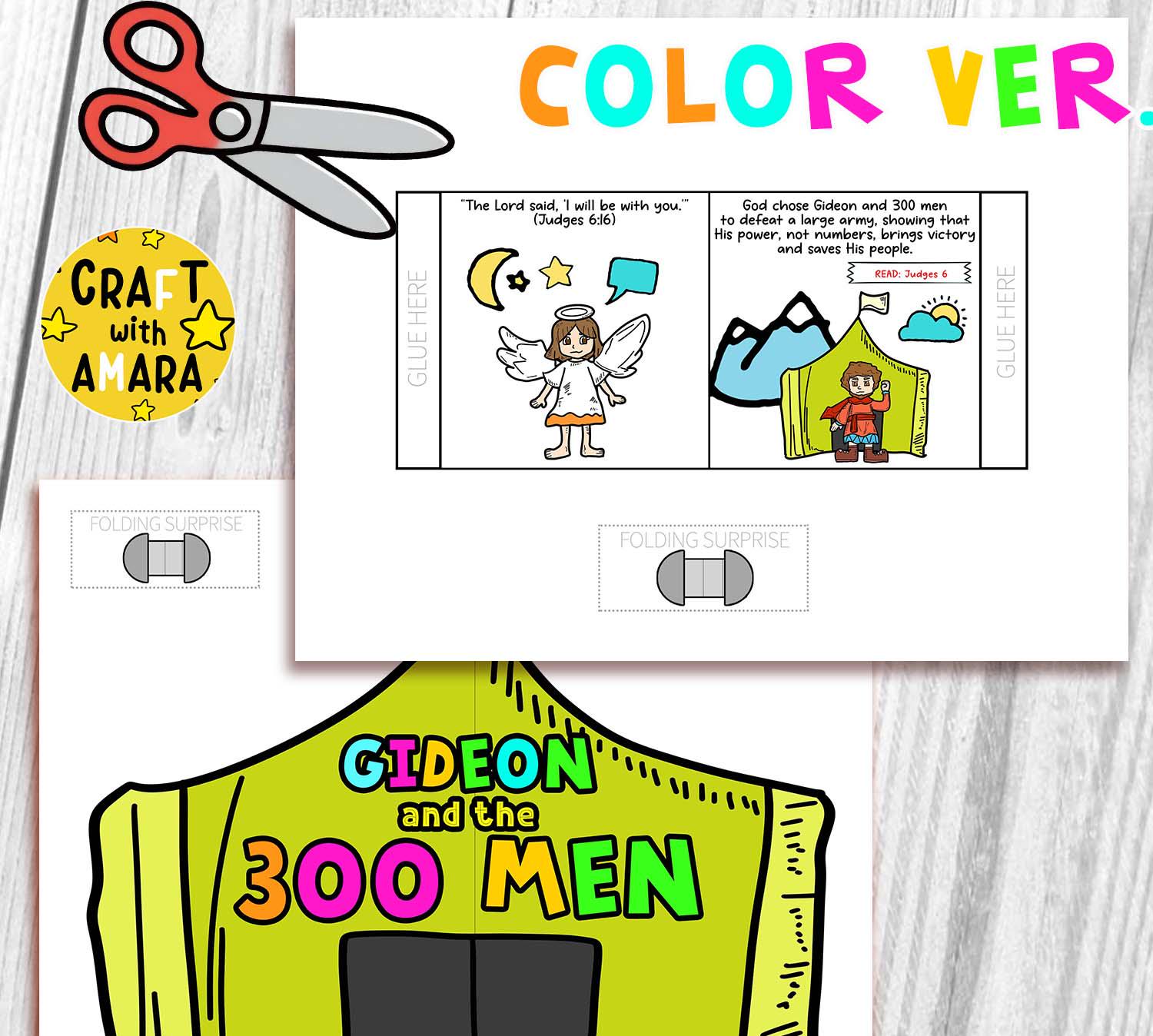 Gideon and the 300 Men Easy Coloring Folding Surprise Bible Craft ...