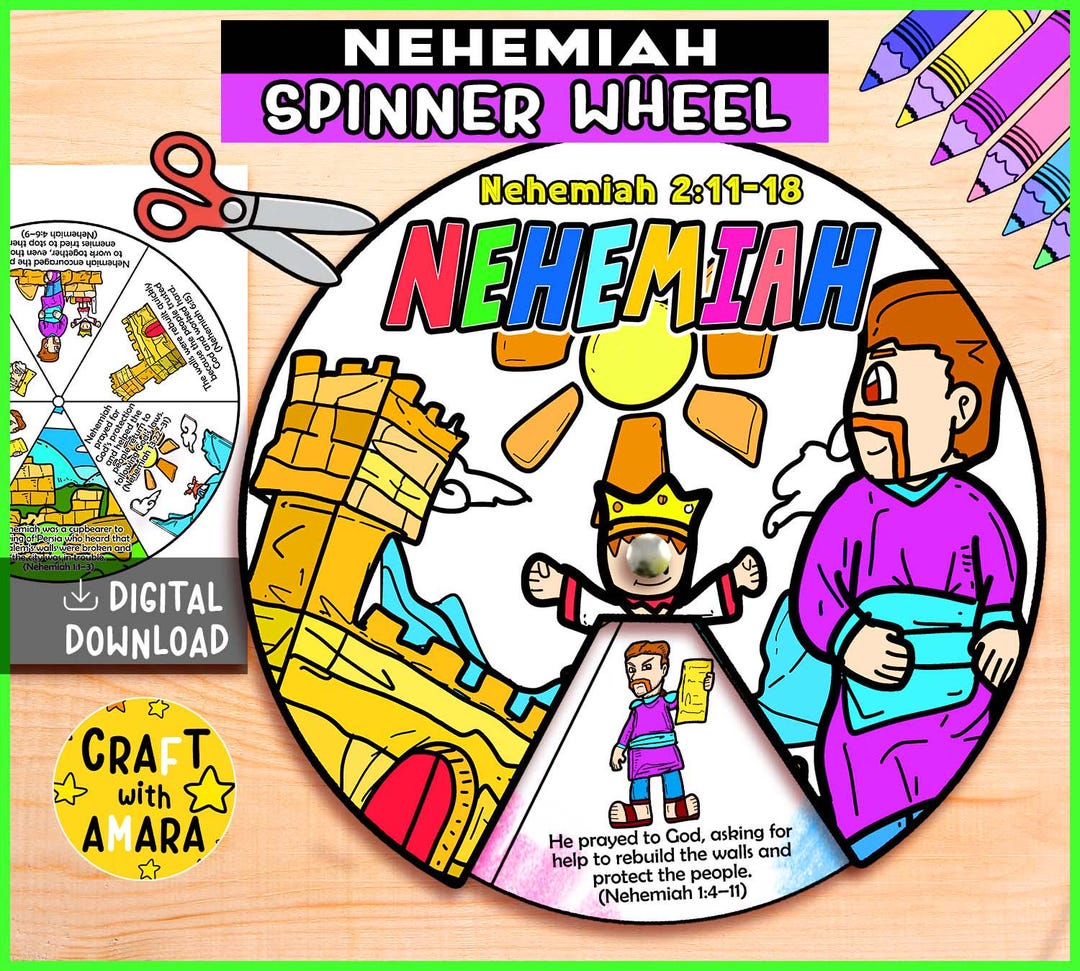 Nehemiah Spinner Coloring Wheel Craft: Bible Activity Story, Kids Bible ...