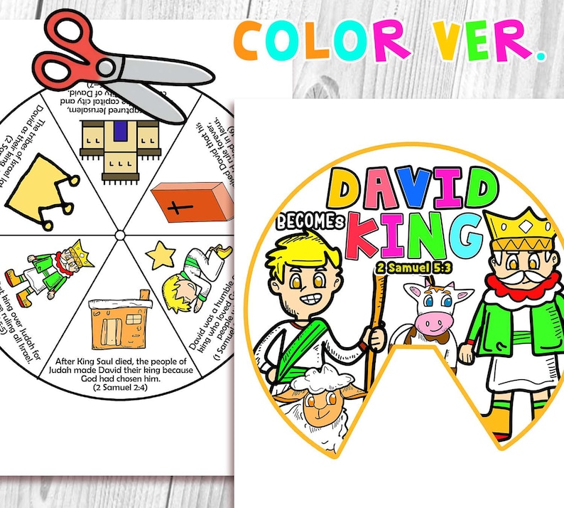 David Becomes King Spinner Coloring Wheel, Bible Activity, Kids Bible ...