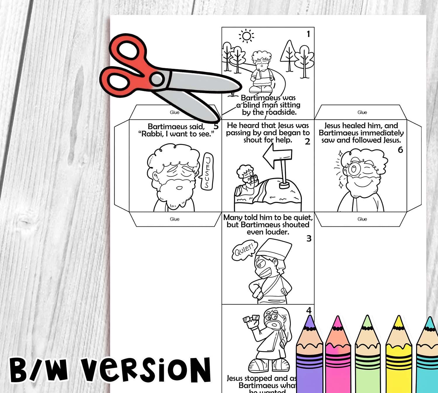 Jesus Heals Blind Bartimaeus Coloring Cube Bible Craft: Miracle Jesus ...