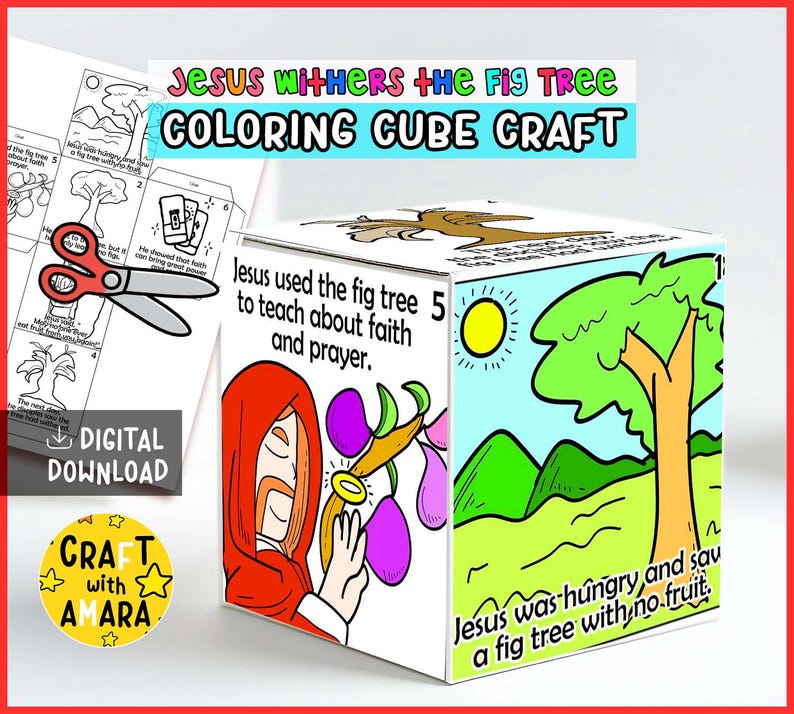 Jesus Withers the Fig Tree Coloring Cube Bible Craft: Nature Miracle ...