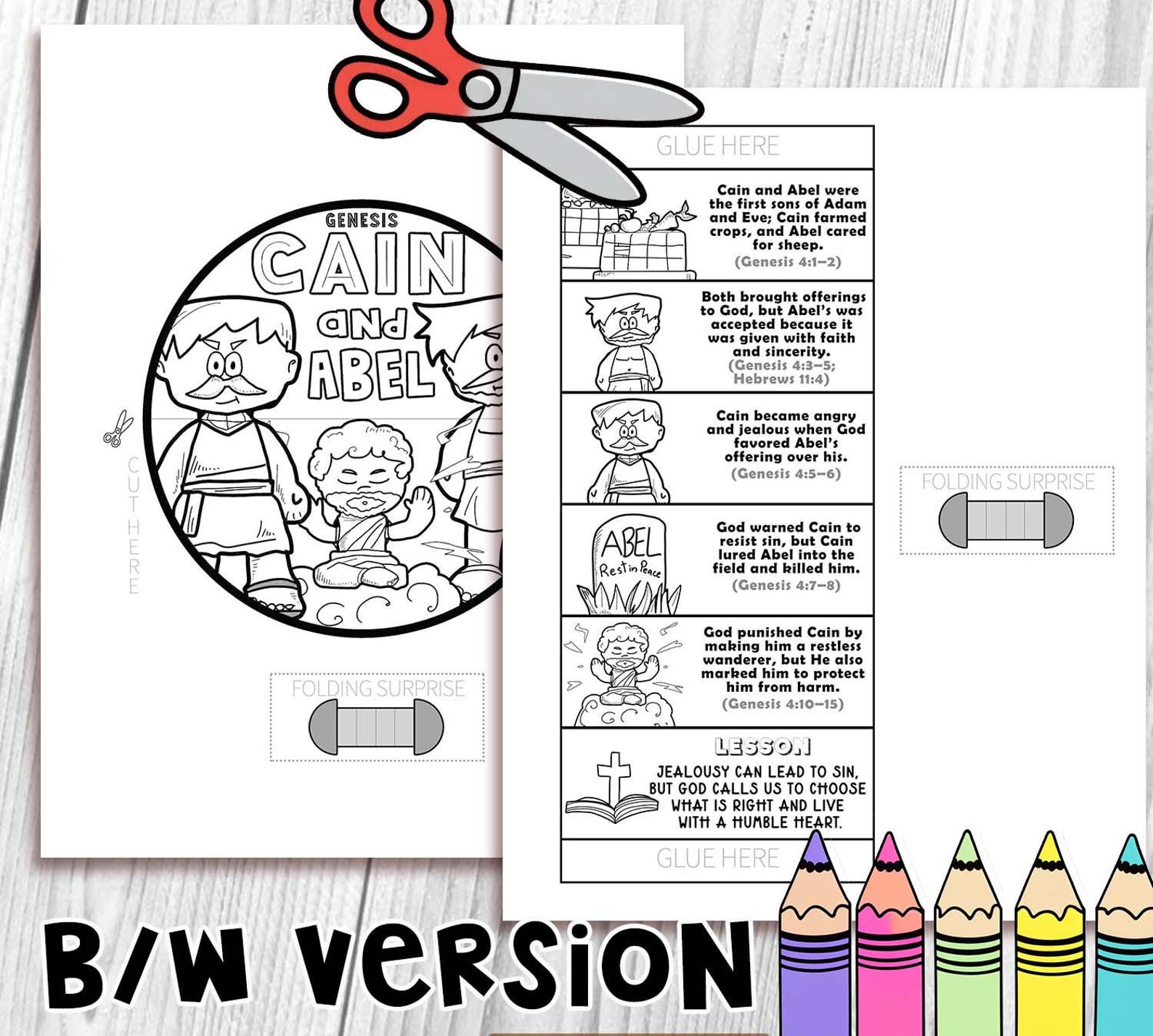 Cain and Abel Coloring Folding Surprise Bible Craft: Bible Lesson ...