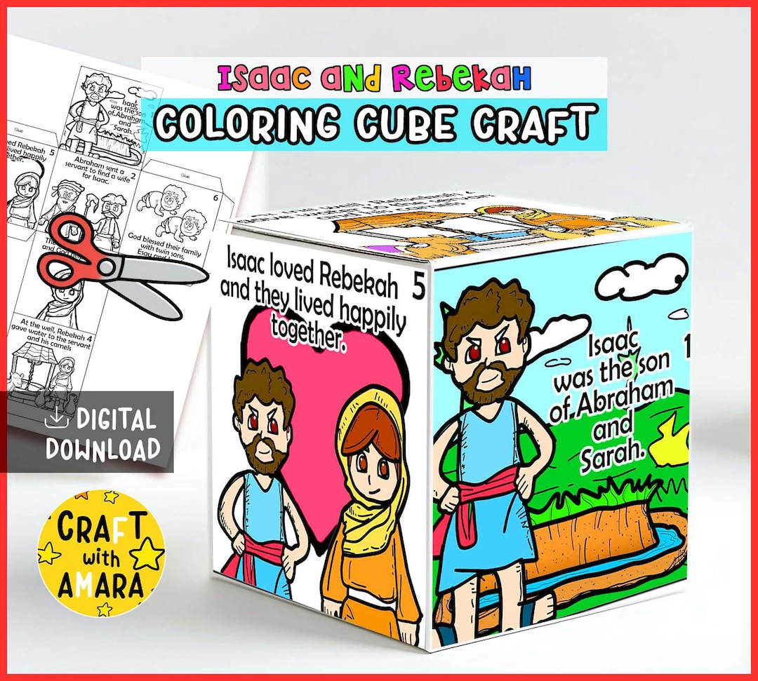 Isaac and Rebekah Coloring Cube Craft, Memory Games, Bible Craft for ...