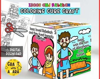 Isaac and Rebekah Coloring Cube Craft, Memory Games, Bible Craft for ...