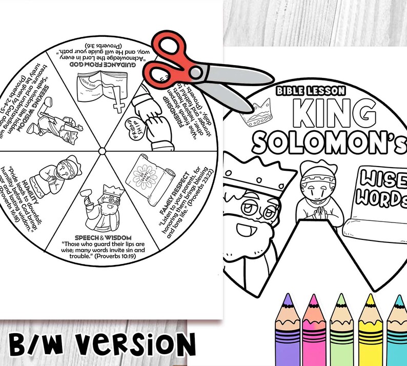 King Solomon's Wise Words Spinner Wheel Coloring Craft: Bible Story ...