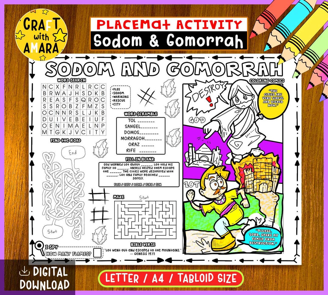 Sodom and Gomorrah Activity Placemat: Bible Story for Sunday School ...