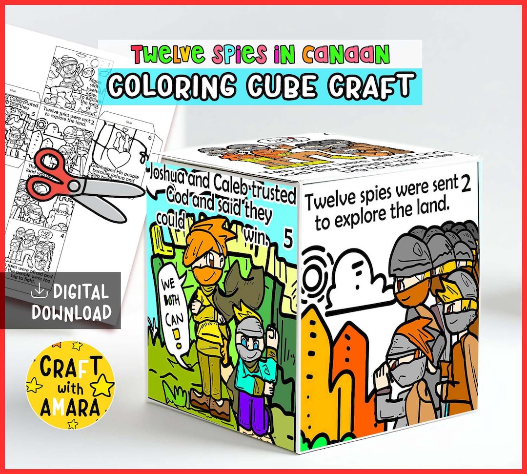 Twelve Spies in Canaan Coloring Cube Craft, Memory Games, Bible Craft ...