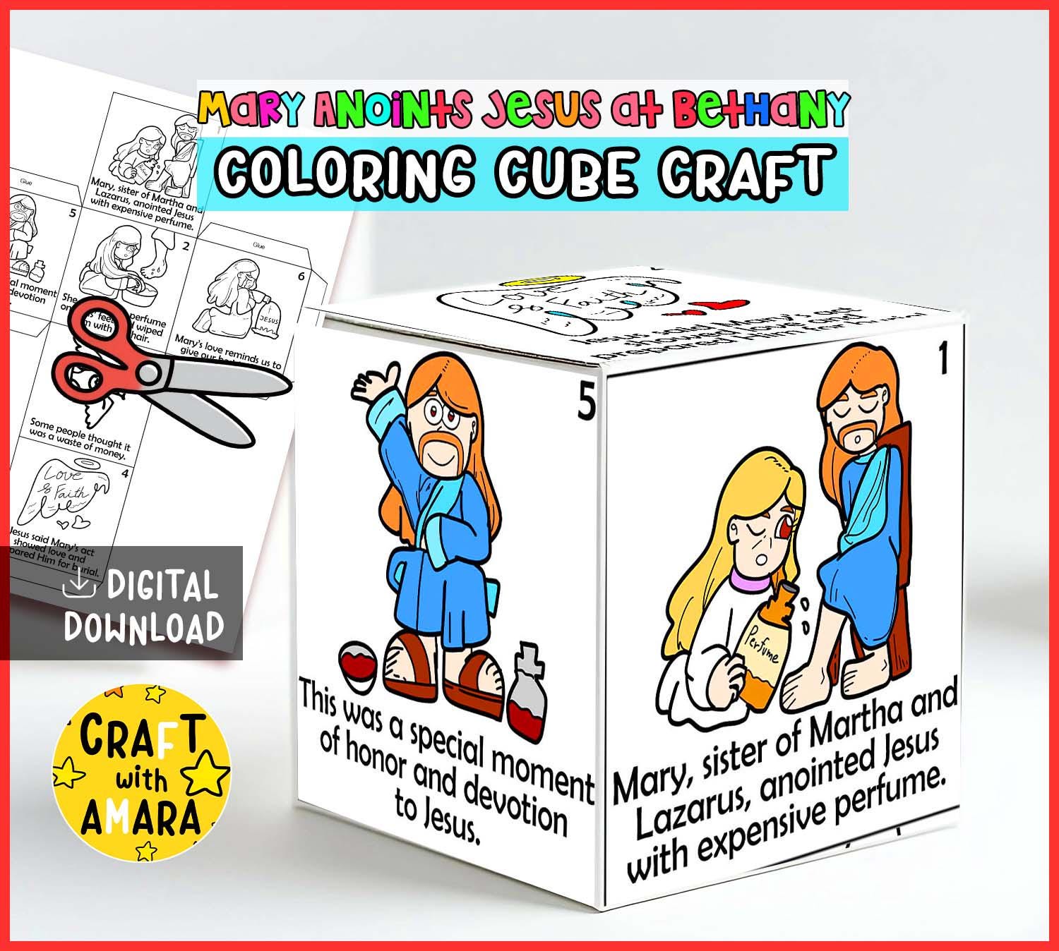 Mary Anoints Jesus at Bethany Coloring Cube Bible Craft: Memory Games ...