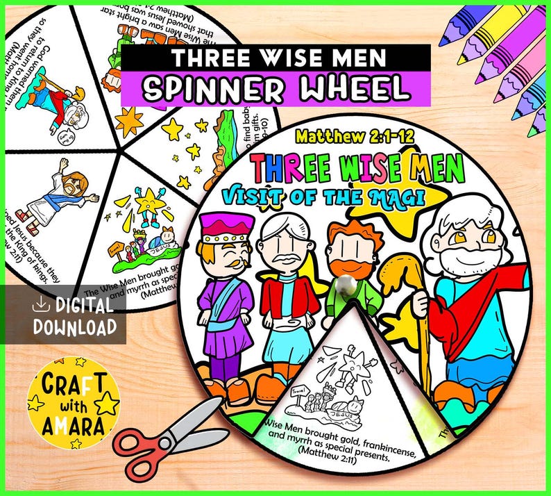 Three Wise Men (visit of the Magi) Spinner Coloring Wheel, Bible ...
