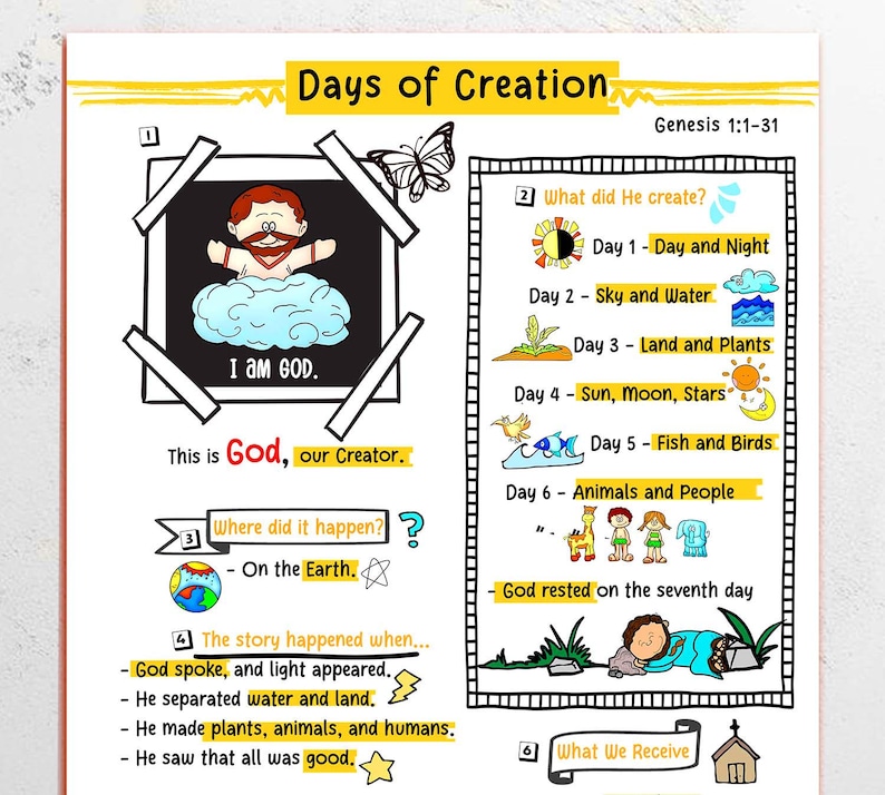 Days of Creation Bible Study: Christian Kid's Activity Worksheet Guide ...