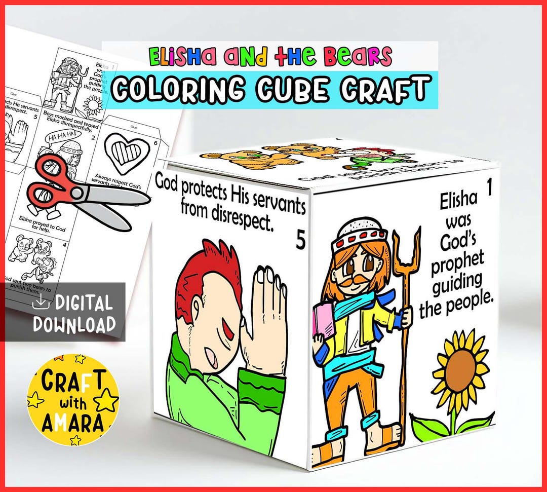 Elisha and the Bears Coloring Cube Craft: Memory Games, Bible Summary ...