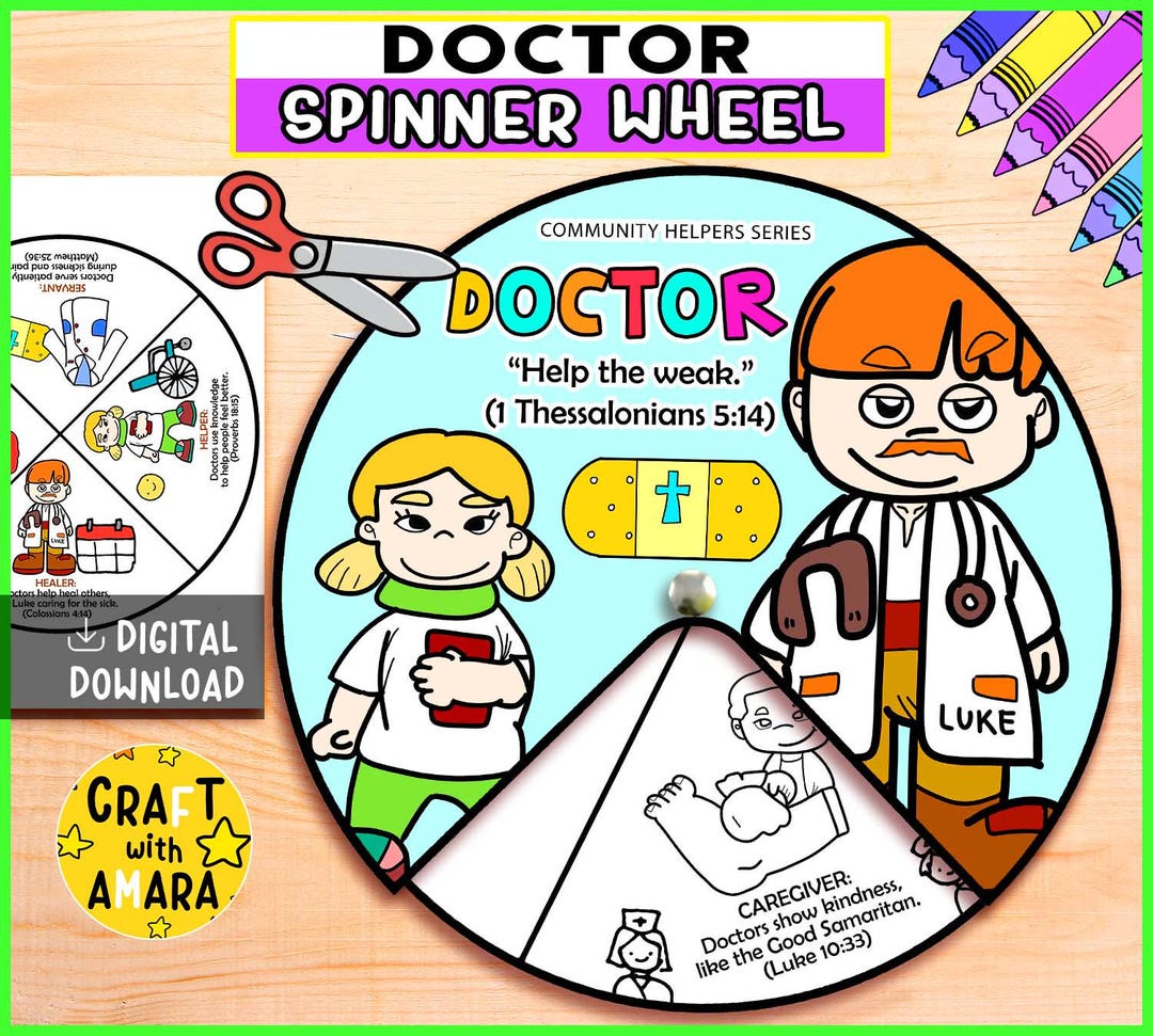 COMMUNITY HELPERS: Doctor Spinner Coloring Wheel Bible Craft, Christian ...
