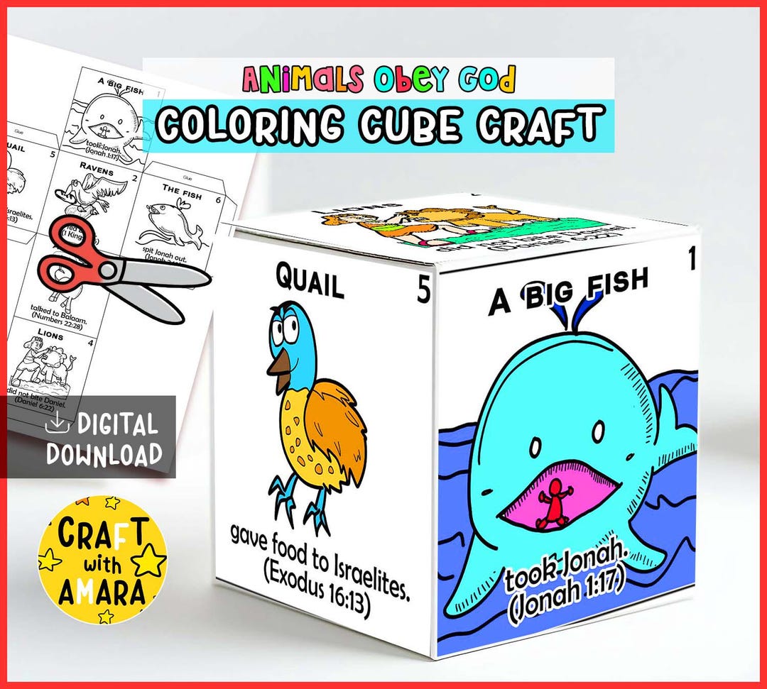 Animals Obey God Coloring Cube Craft: Bible Summary Lesson Story ...