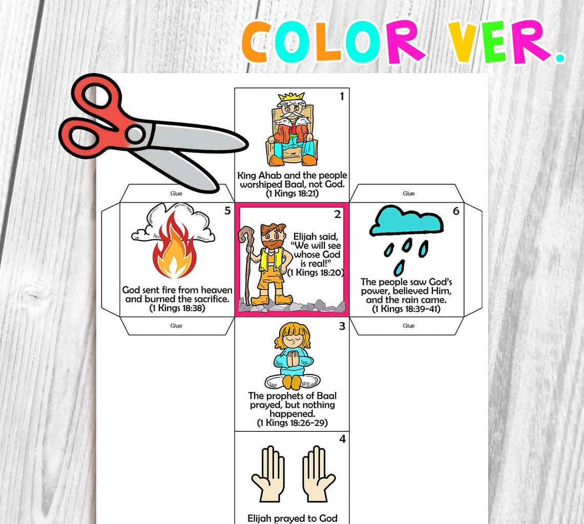 Elijah and the Fire From Heaven Coloring Cube Craft, Memory Games ...