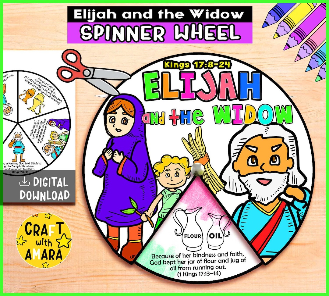 Elijah and the Widow Spinner Coloring Wheel, Bible Activity, Kids Bible ...