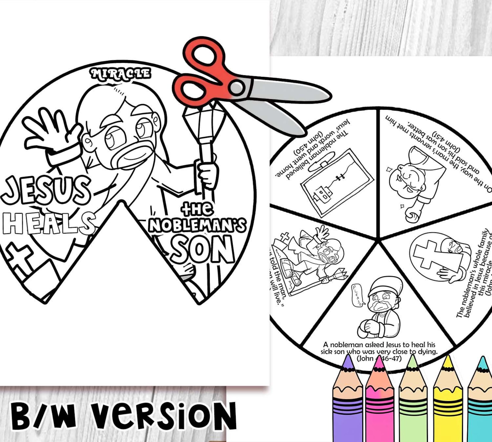Jesus Heals the Nobleman's Son Spinner Coloring Wheel Bible Craft ...