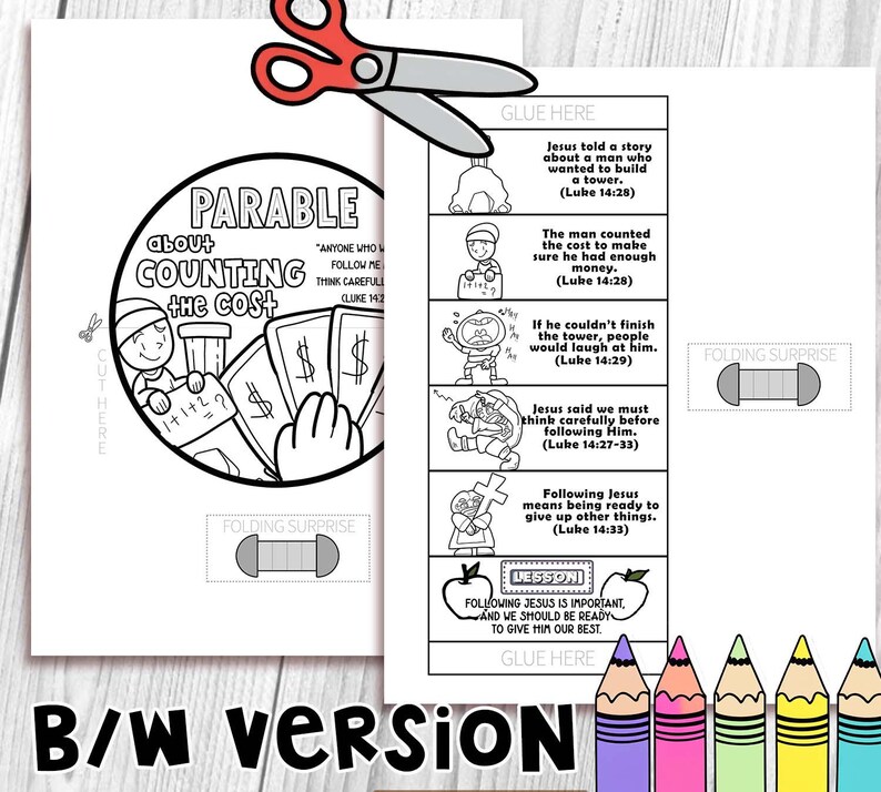 Parable About Counting the Cost Folding Surprise Bible Craft: Children ...