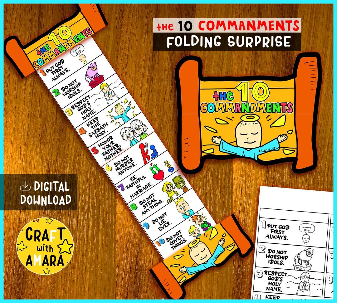 Ten Commandments Folding Surprise Bible Craft, Bible Lesson Sunday ...