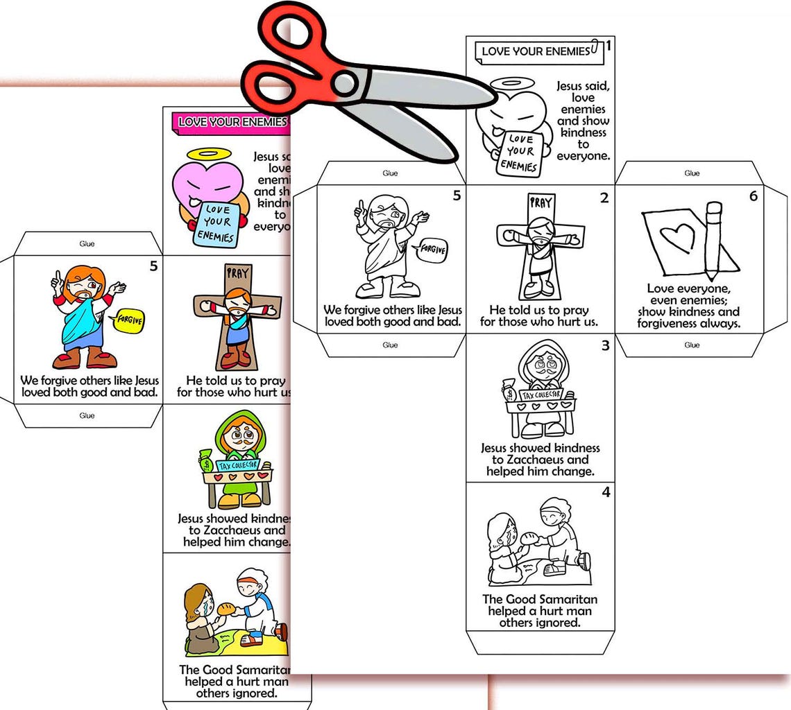 Love Your Enemies Coloring Cube Bible Craft: Bible Lesson Study Guide ...
