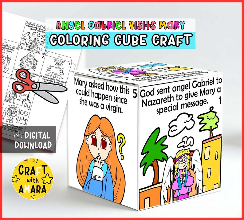 Angel Gabriel Visits Mary Coloring Cube Bible Craft: the Annunciation ...