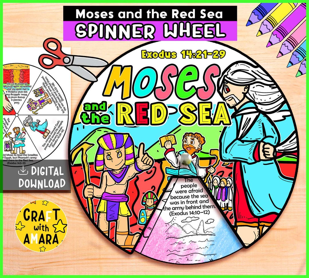 Moses and the Red Sea Spinner Coloring Wheel Craft: Bible Story Lesson ...