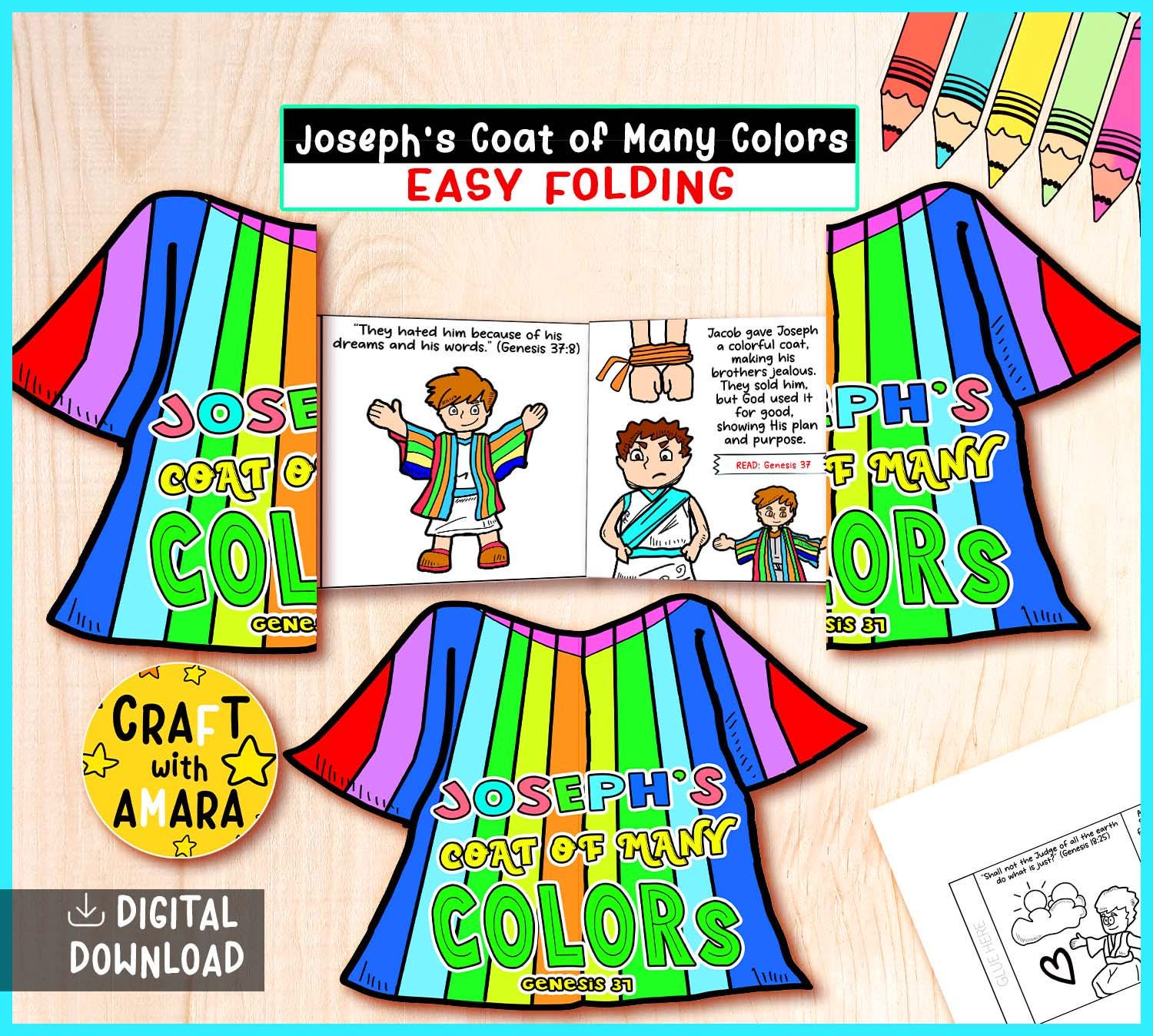 Joseph's Coat of Many Colors Easy Coloring Folding Surprise Bible Craft ...