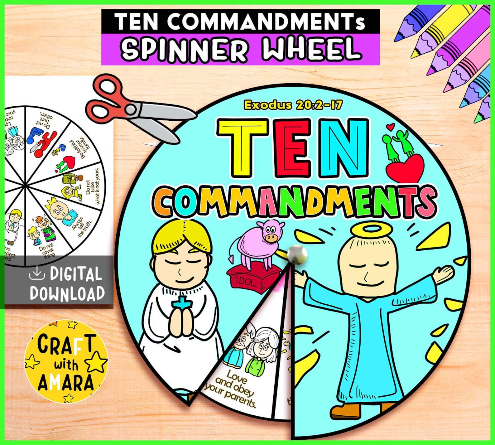 Ten Commandments Spinner Coloring Wheel, Bible Activity, Kids Bible ...