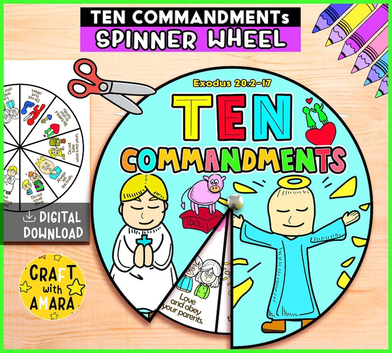 Ten Commandments Spinner Coloring Wheel, Bible Activity, Kids Bible ...