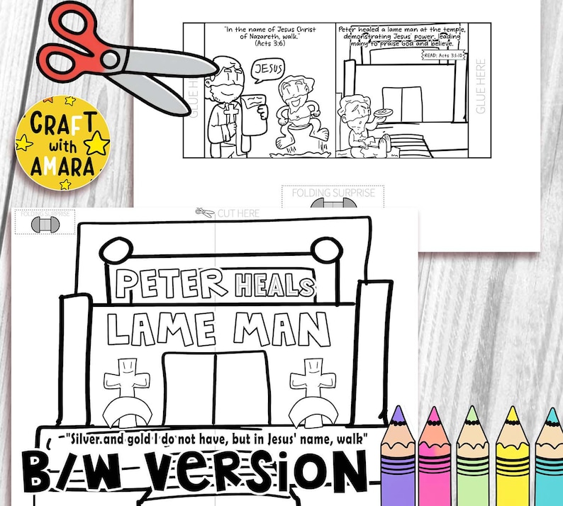 Peter Heals the Lame Man Easy Coloring Folding Surprise Bible Craft ...