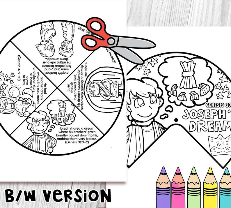 Joseph’s Dreams Spinner Coloring Wheel Bible Craft: Children Ministry ...