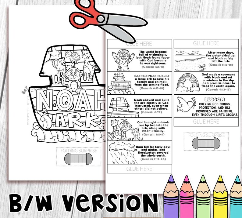 Noah's Ark Folding Surprise Bible Craft, Bible Lesson, Sunday School ...