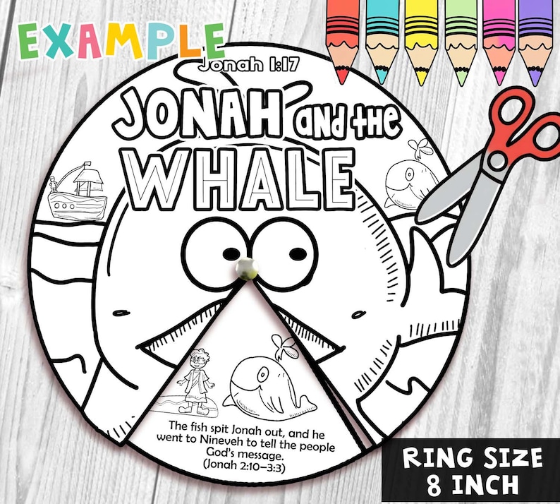Jonah and the Whale Spinner Coloring Wheel, Bible Activity, Kids Bible ...