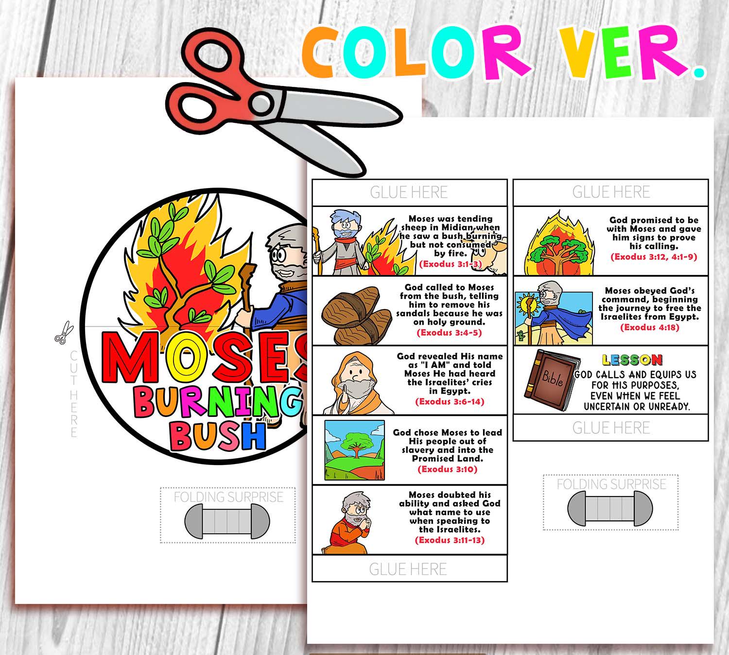 Moses and Burning Bush Folding Surprise Bible Craft: Bible Lesson Study ...