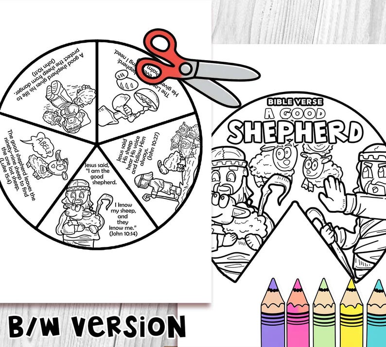 A Good Shepherd Spinner Coloring Wheel, Bible Craft, Bible Verse Story ...