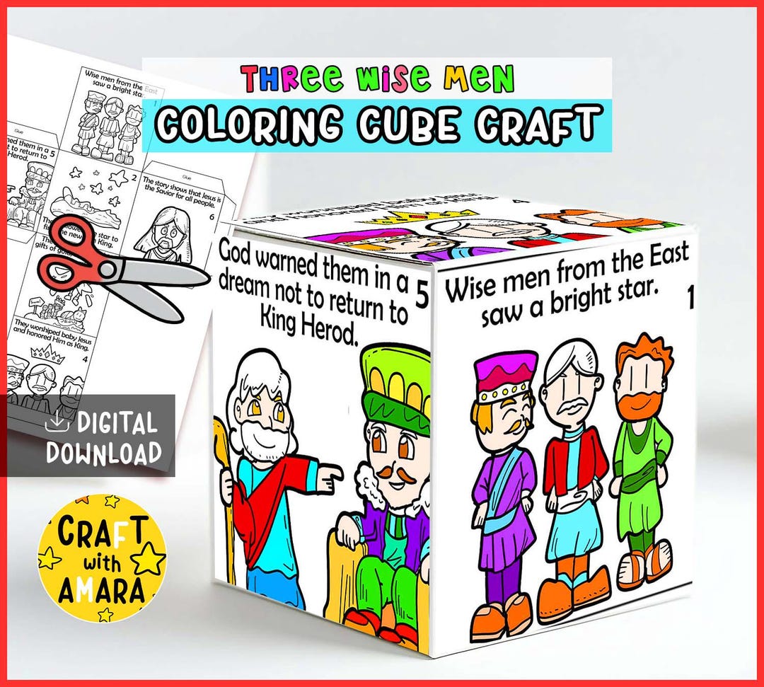 Three Wise Men (visit of the Magi) Coloring Cube Craft, Memory Games ...
