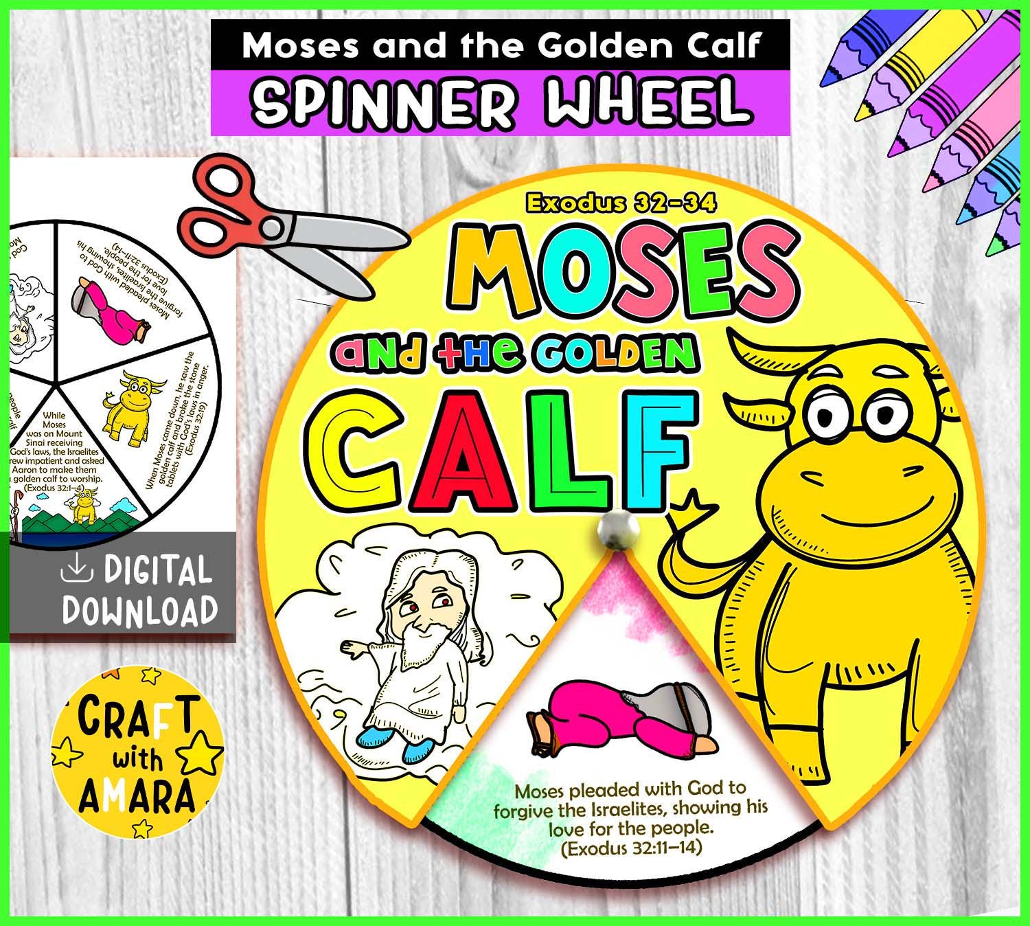 Moses and the Golden Calf Spinner Coloring Wheel, Bible Activity, Kids ...
