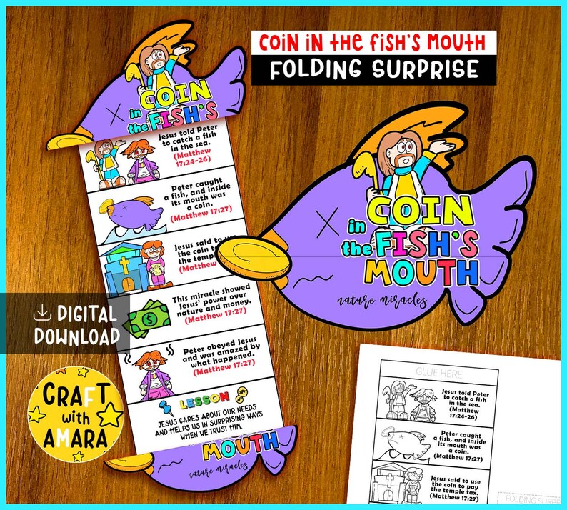 Coin in the Fish's Mouth Folding Surprise Bible Craft: Miracle of Jesus ...