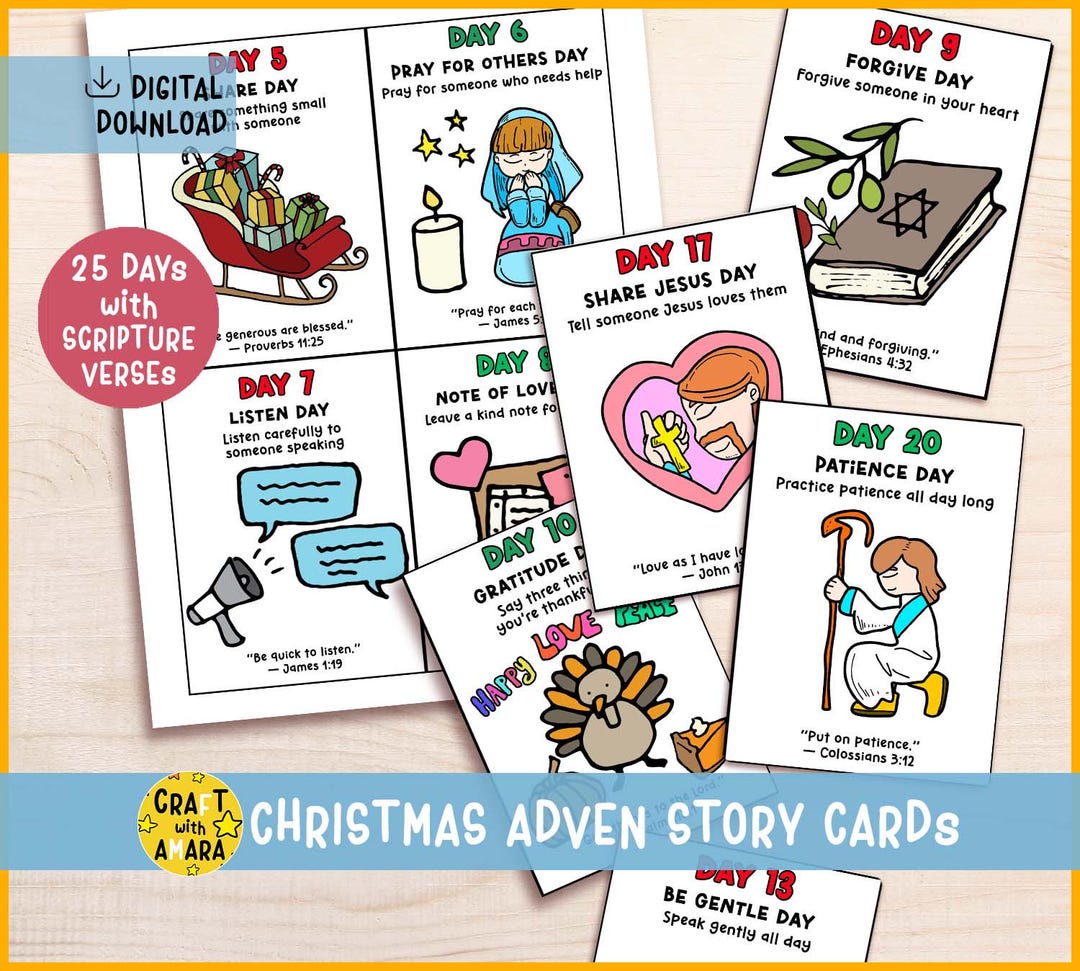 25 Days of Kindness Advent Cards for Kids, Printable Christmas Advent ...