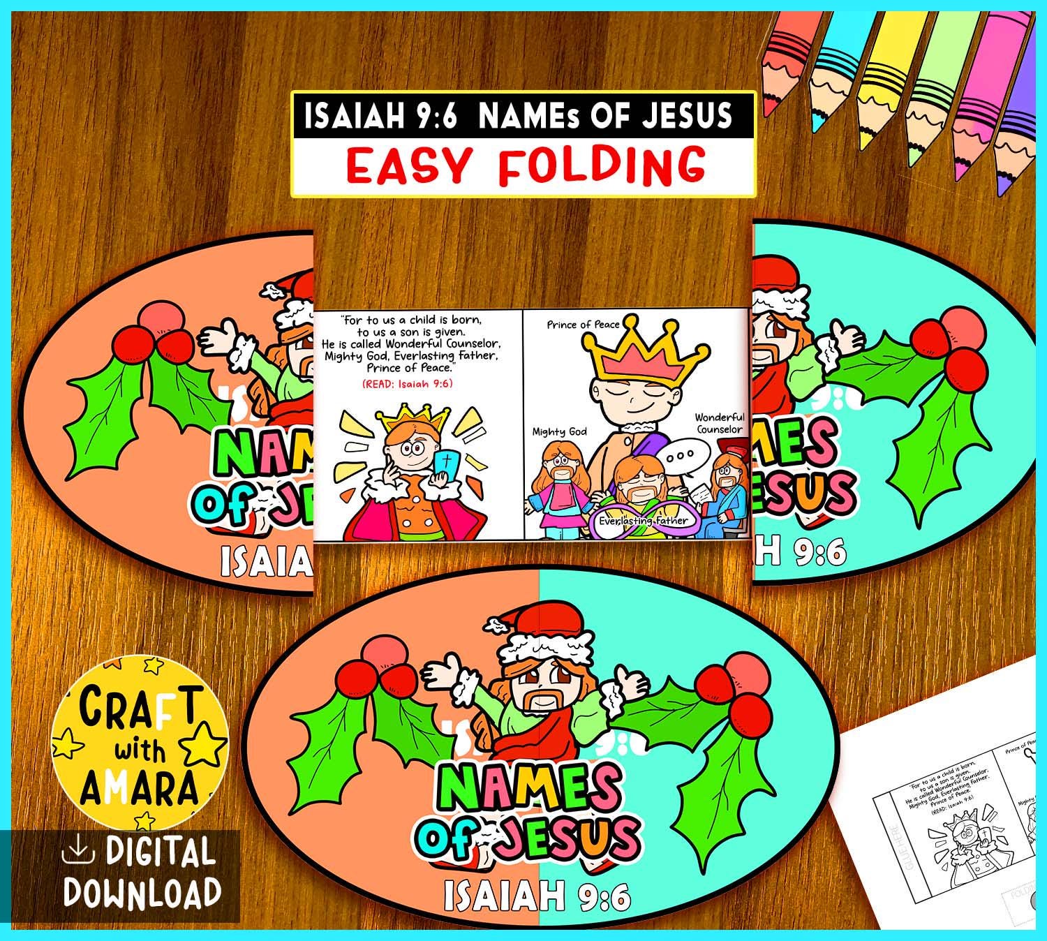 ISAIAH 9:6 Names of Jesus Easy Coloring Folding Surprise Bible Craft ...