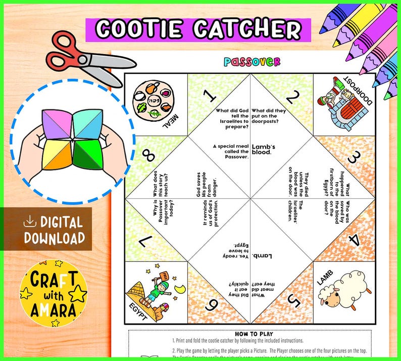 PASSOVER Coloring Cootie Catcher: Bible Sunday School Craft, Fortune ...