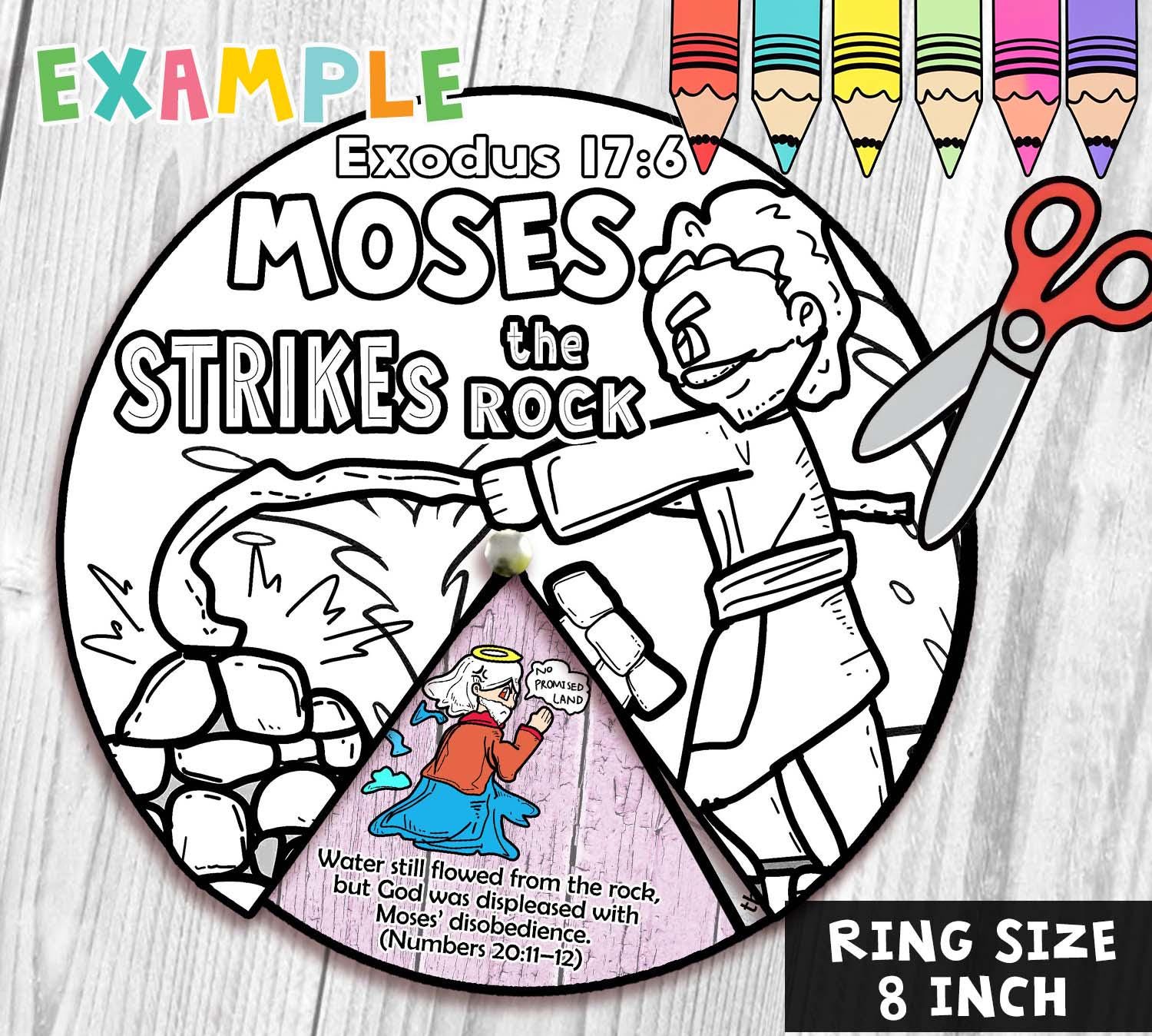Moses Strikes the Rock Spinner Coloring Wheel Craft: Bible Story Lesson ...