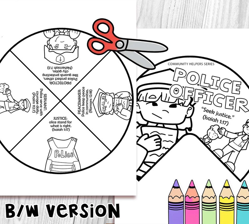 COMMUNITY HELPERS: Police Officer Spinner Coloring Wheel Craft ...